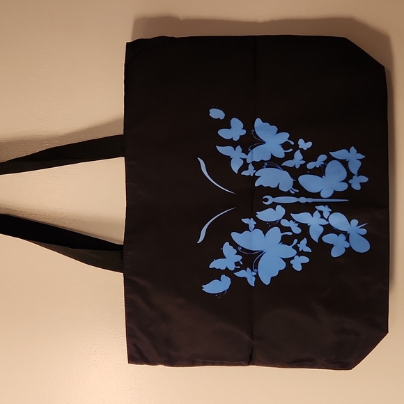 Bags | New Tote Bag Shoulder Bag Butterfliesblack Bag Blue Butterflies ...